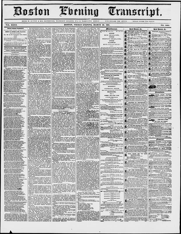 Boston Evening Transcript. March 29, 1861 - Digital Commonwealth