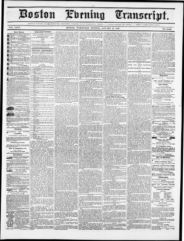 Boston Evening Transcript. January 21, 1863 - Digital Commonwealth