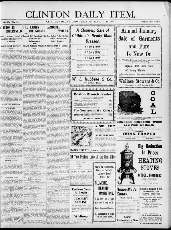 Clinton Daily Item. January 11, 1908 - Digital Commonwealth