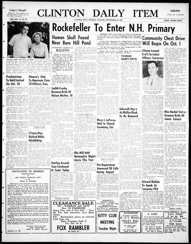 Clinton Daily Item. September 23, 1963 - Digital Commonwealth