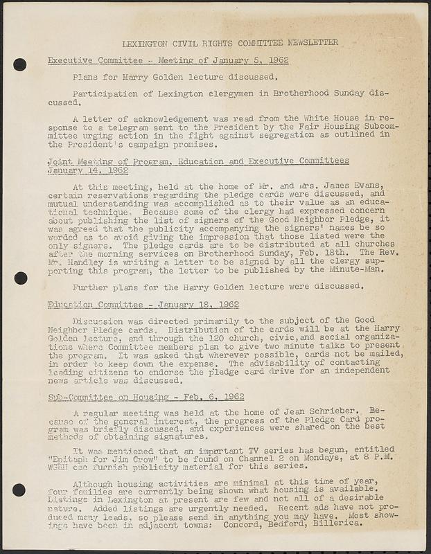 Lexington Civil Rights Committee Newsletter - Digital Commonwealth