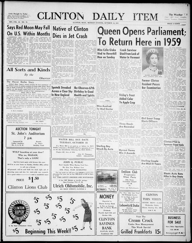 Clinton Daily Item. October 14, 1957 - Digital Commonwealth