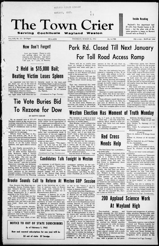 The Town Crier. March 22, 1962 - Digital Commonwealth