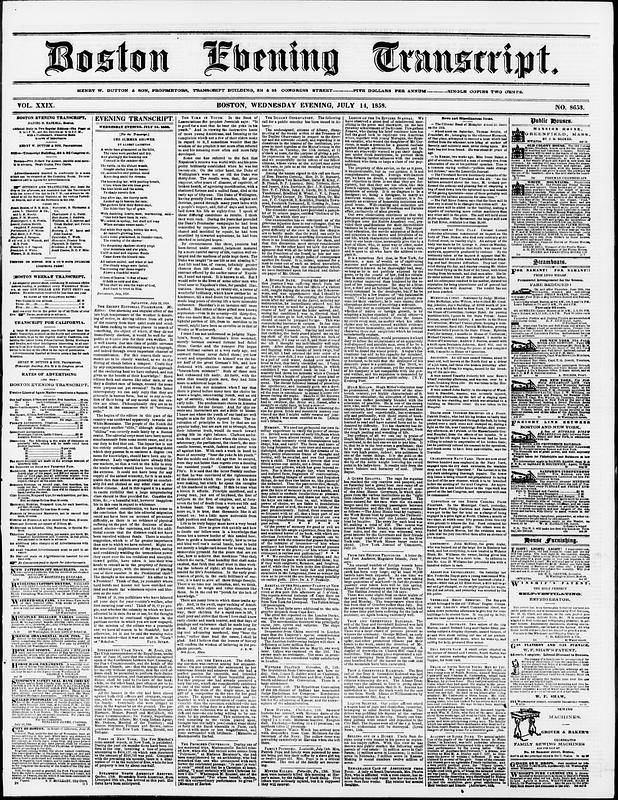 Boston Evening Transcript. July 14, 1858 - Digital Commonwealth
