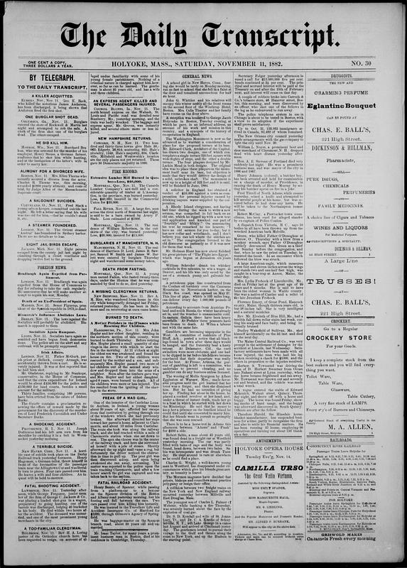 The Daily Transcript. November 11, 1882 - Digital Commonwealth