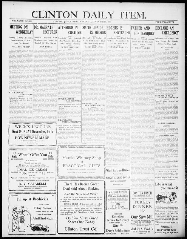 Clinton Daily Item. November 14, 1925 - Digital Commonwealth
