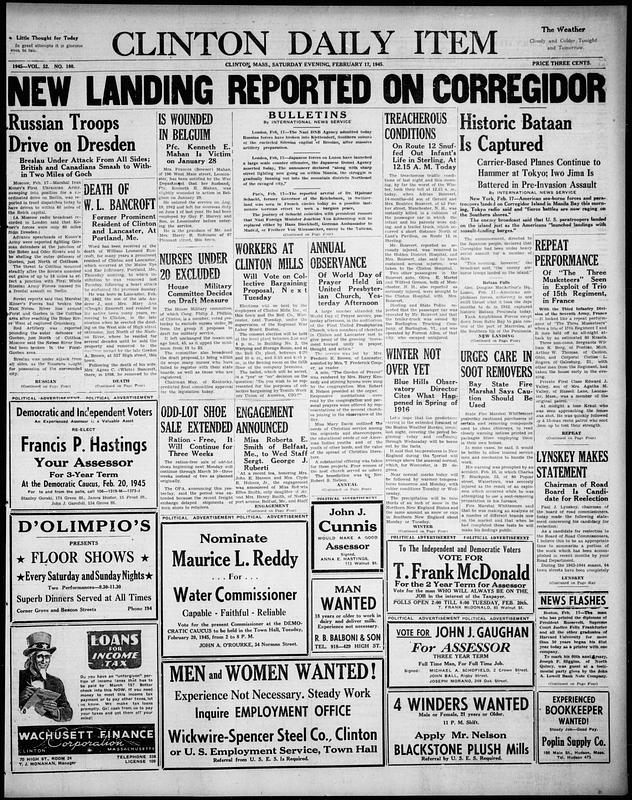 Clinton Daily Item. February 17, 1945 - Digital Commonwealth
