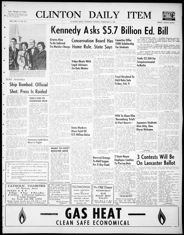 Clinton Daily Item. February 06, 1962 - Digital Commonwealth