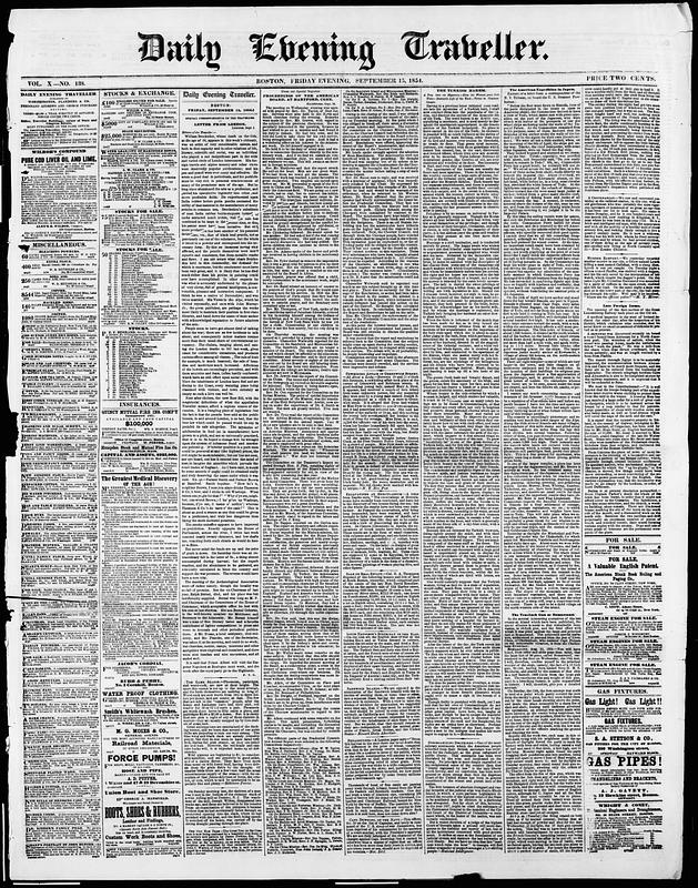 Daily Evening Traveller. September 15, 1854 - Digital Commonwealth