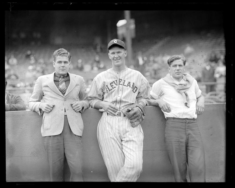 Boze Berger, Cleveland Indian, with unidentified men - Digital Commonwealth