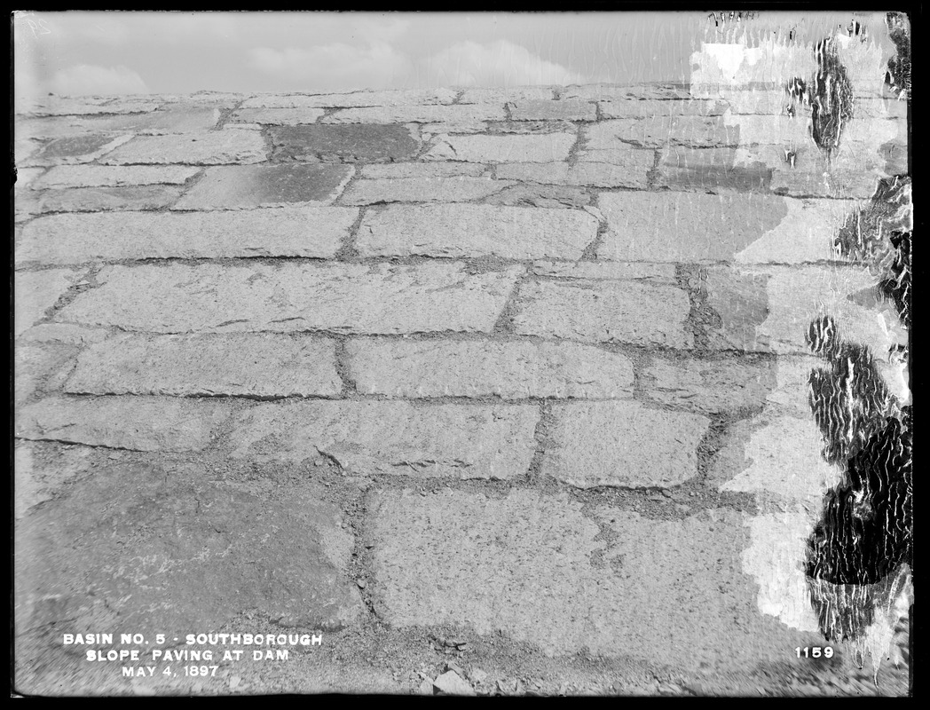 Sudbury Reservoir, slope paving on the north end of dam, about 300 feet ...