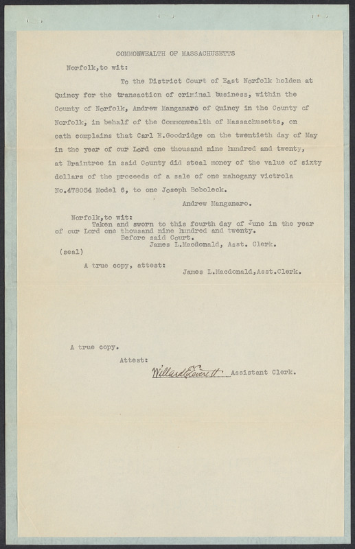 Sacco-Vanzetti Case Records, 1920-1928. Defense Papers. Norfolk ...