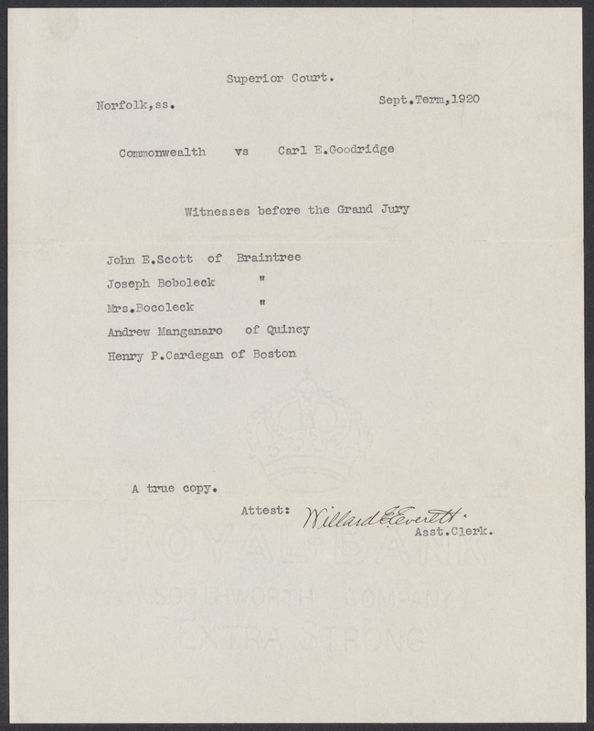 Sacco-Vanzetti Case Records, 1920-1928. Defense Papers. List of Grand ...