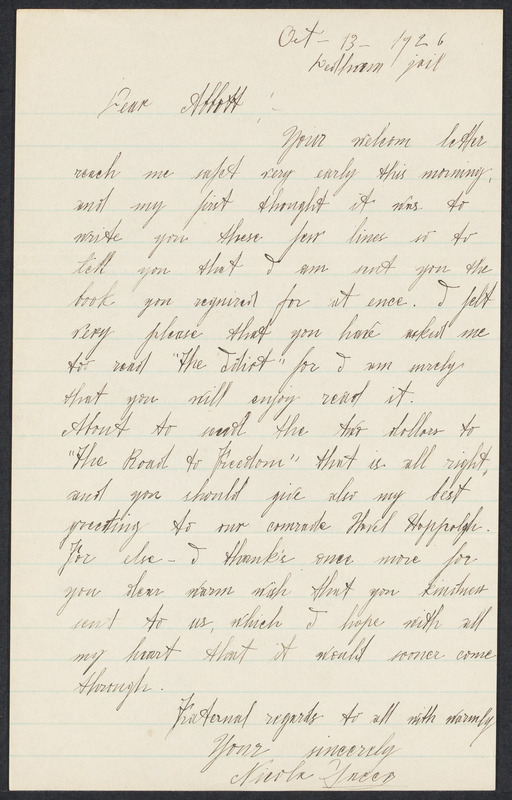 Sacco-Vanzetti Case Records, 1920-1928. Correspondence. Nicola Sacco to ...