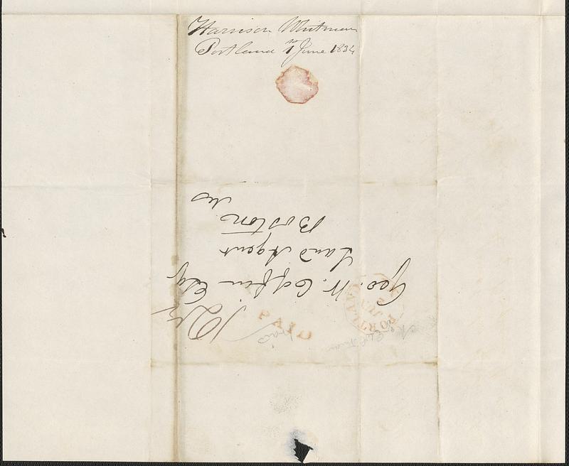 Harrison Whitman to George Coffin, 1 June 1834 - Digital Commonwealth