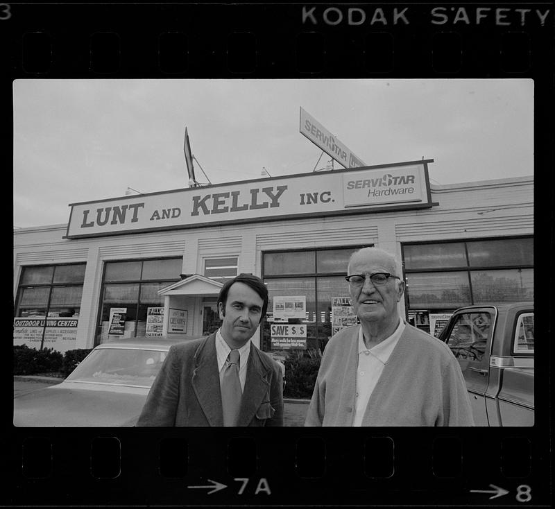 Peter and Edward Kelly in front of Lunt and Kelly hardware store ...