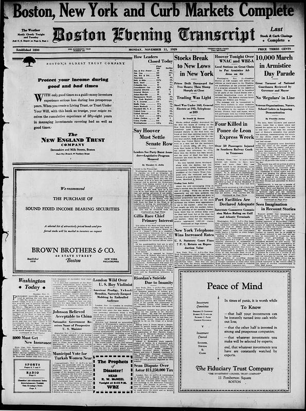 Boston Evening Transcript. November 11, 1929 - Digital Commonwealth