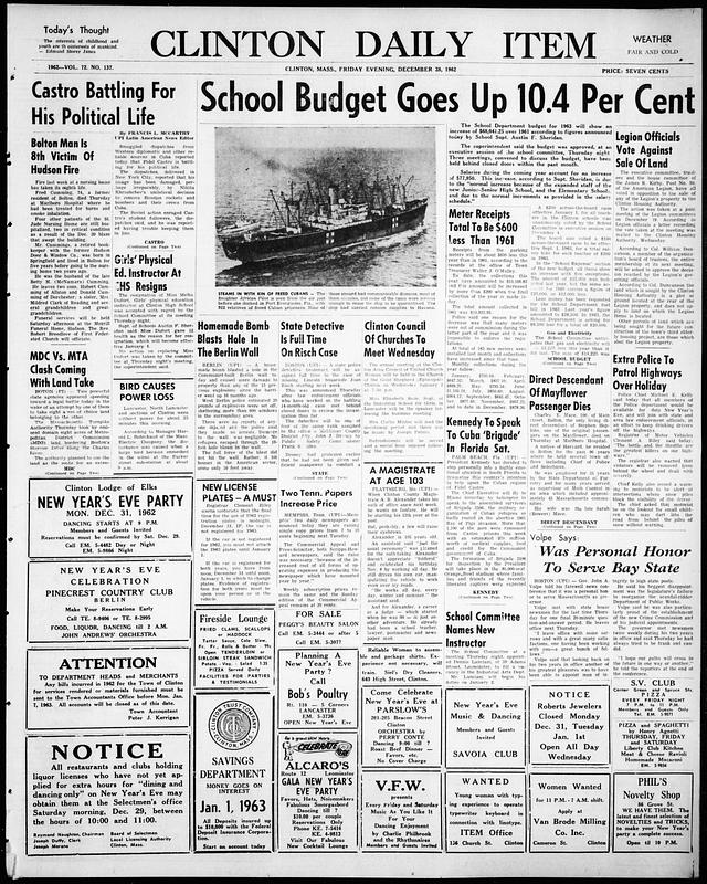 Clinton Daily Item. December 28, 1962 - Digital Commonwealth