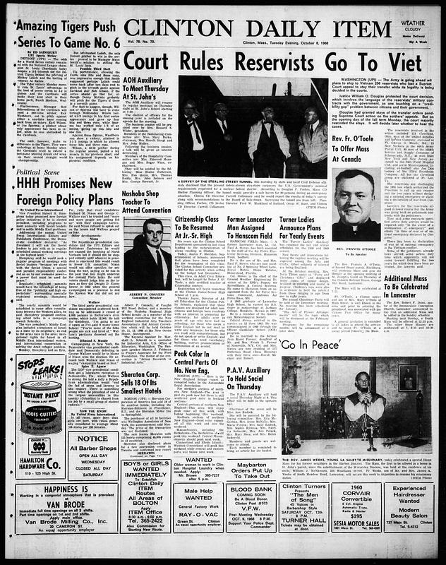 Clinton Daily Item. October 08, 1968 - Digital Commonwealth