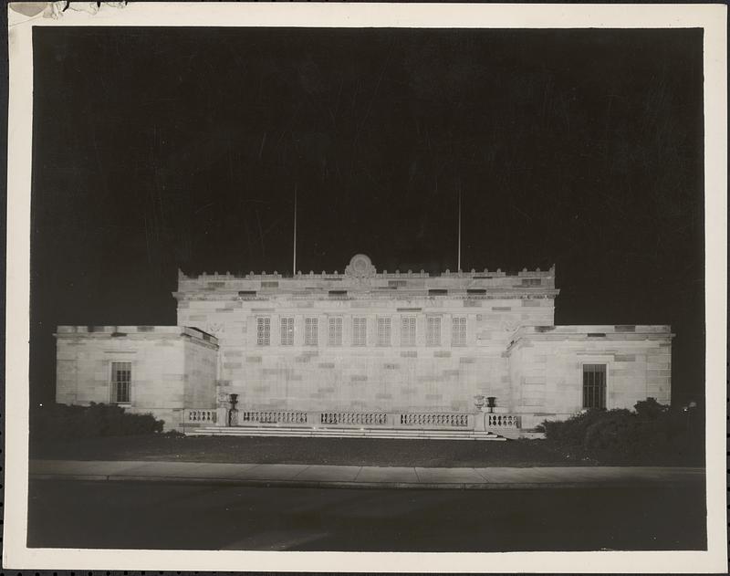 Fire Alarm Headquarters in the Fens at night - Digital Commonwealth