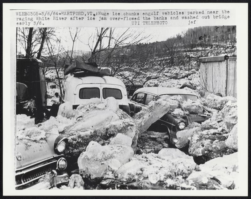 Hartford, VT.: Huge ice chunks engulf vehicles parked near the raging ...