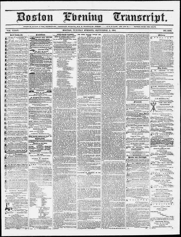 Boston Evening Transcript. September 09, 1862 - Digital Commonwealth