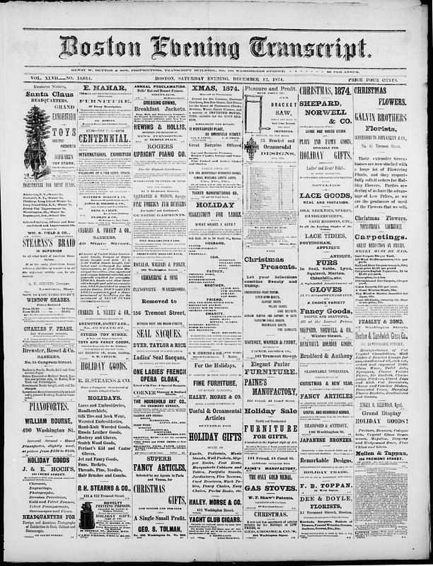 Boston Evening Transcript. December 12, 1874 - Digital Commonwealth