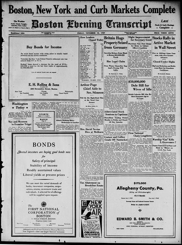 Boston Evening Transcript. November 15, 1929 - Digital Commonwealth