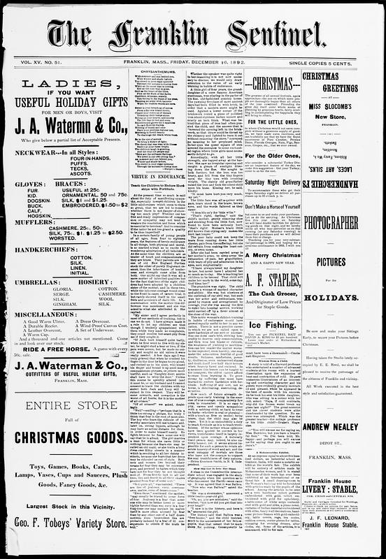 The Franklin Sentinel. December 16, 1892 - Digital Commonwealth
