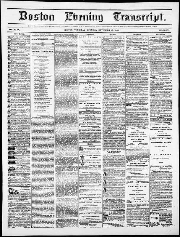 Boston Evening Transcript. September 17, 1863 - Digital Commonwealth