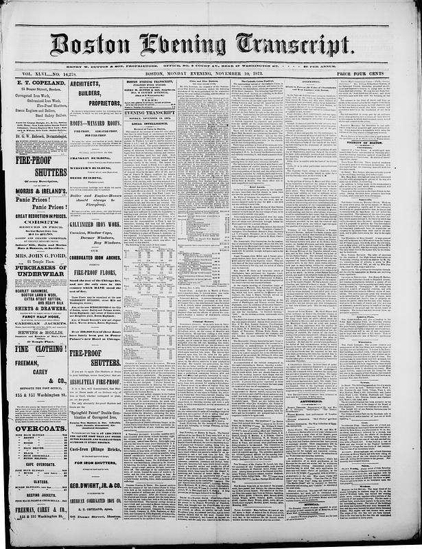 Boston Evening Transcript. November 10, 1873 - Digital Commonwealth