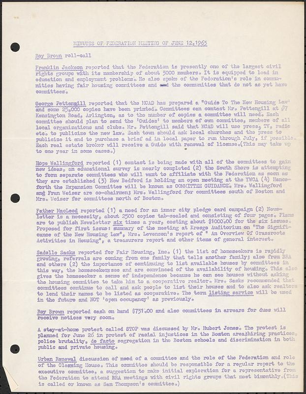 Minutes of June 1963 Federation Meeting - Digital Commonwealth