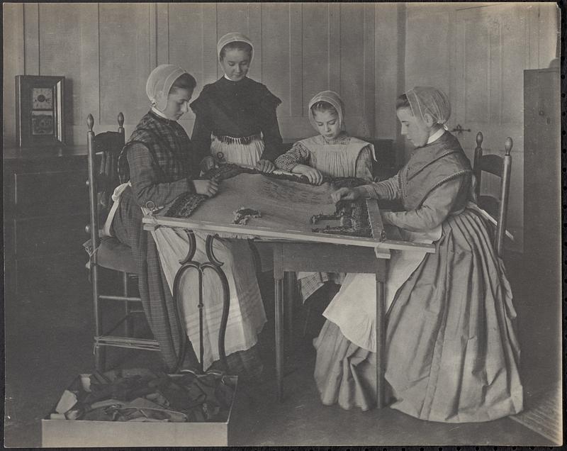 Shaker girls making a rug of the [illegible] variety - Digital Commonwealth
