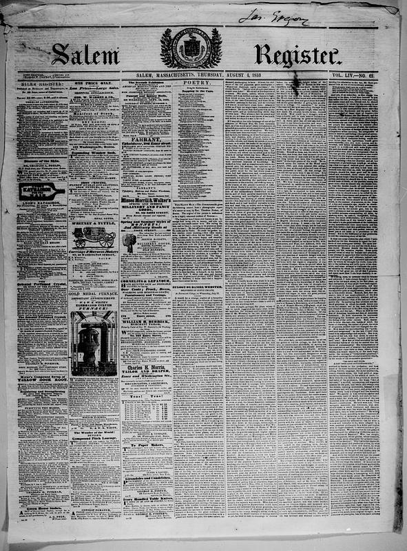 Salem Register. August 04, 1853 - Digital Commonwealth