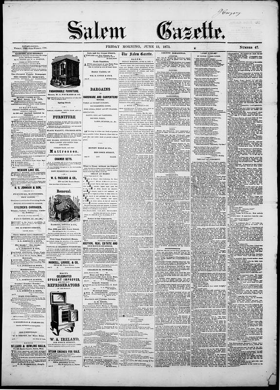 The Salem Gazette. June 13, 1873 - Digital Commonwealth