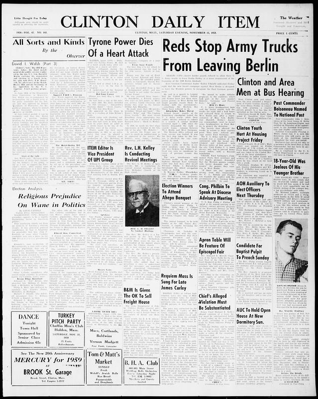 Clinton Daily Item. November 15, 1958 - Digital Commonwealth