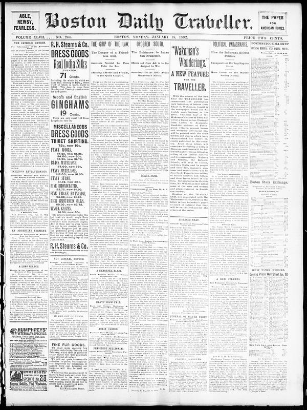 Boston Daily Traveller. January 18, 1892 - Digital Commonwealth