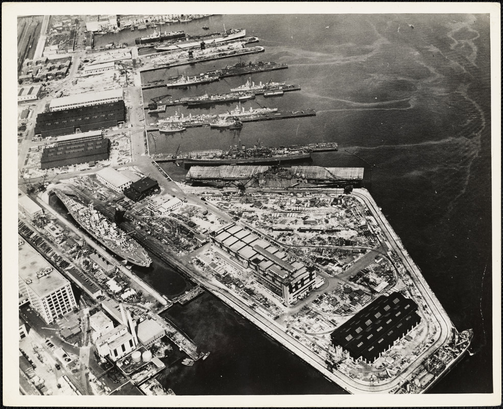 Aerial view of US Naval Dry Dock-BB-61 USS IOWA in dry dock #3-USS ...