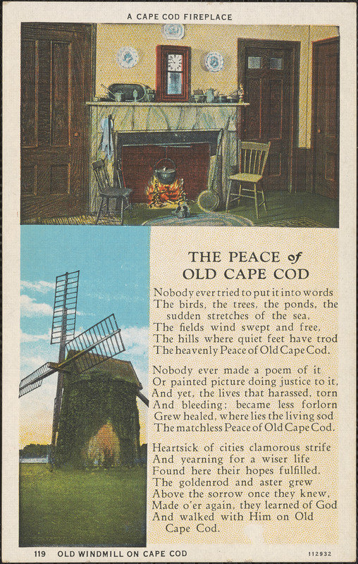 Poem, "The peace of Cape Cod" with images of a Cape Cod fireplace and ...