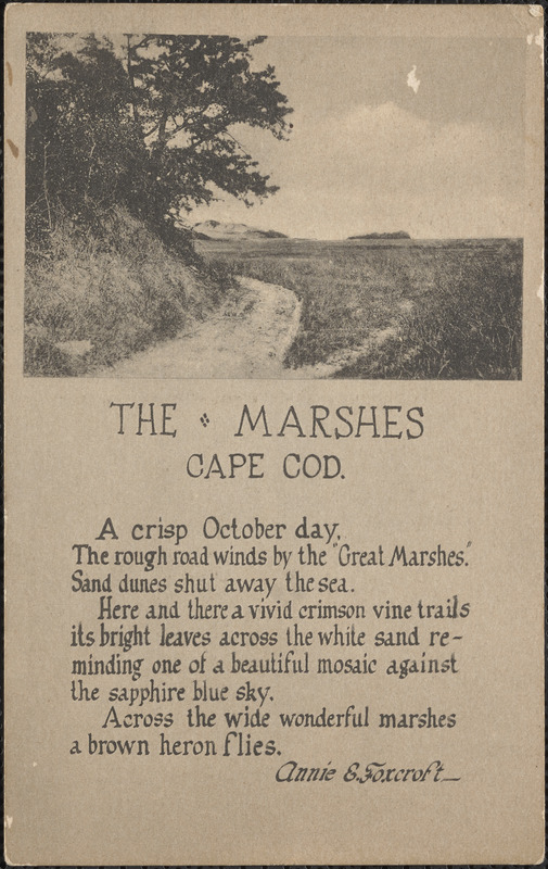 Poem, "The marshes of Cape Cod" by Annie E. Foxcroft with image of a ...