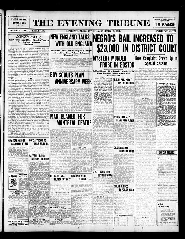 The Evening Tribune. January 22, 1927 - Digital Commonwealth