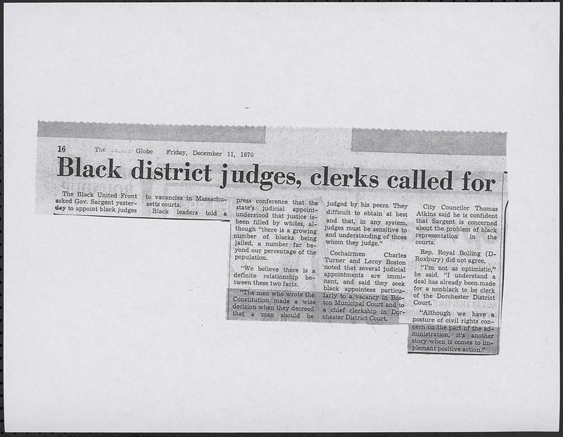 Boston Court System (Appointment of Black Judges); Brown, Robert ...