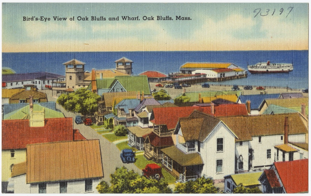 Bird's-eye view of Oak Bluffs and wharf, Oak Bluffs, Mass. - Digital ...