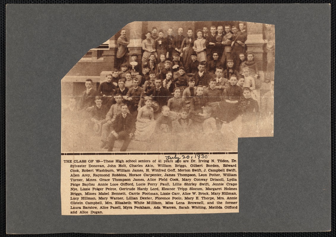 New Bedford High School senior Class of 1889, New Bedford, MA - Digital ...