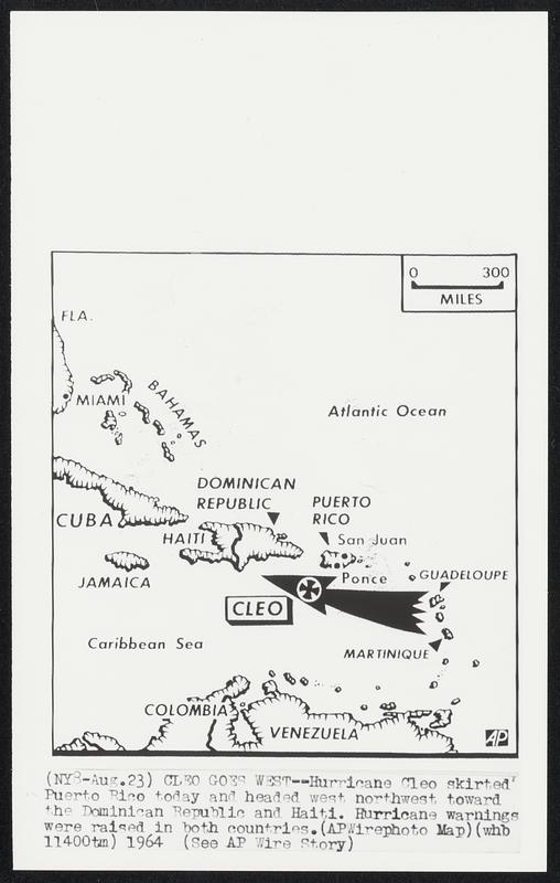 Cleo Goes West--Hurricane Cleo skirted Puerto Rico today and headed ...