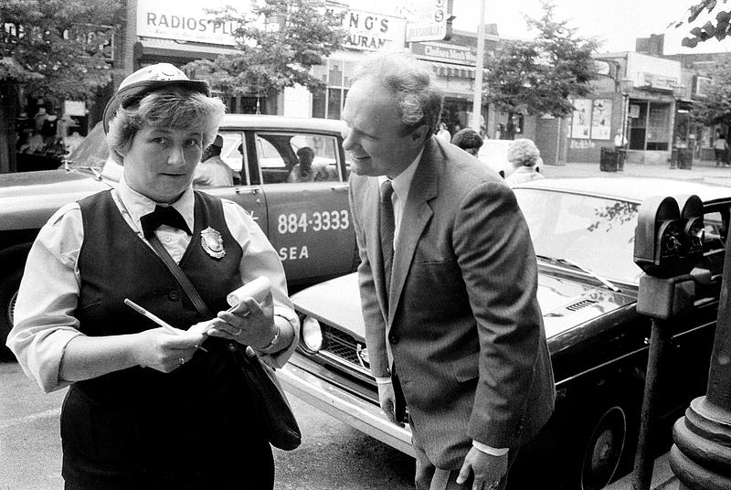 State Rep. Richie Voke and Chelsea meter maid on Broadway - Digital Commonwealth