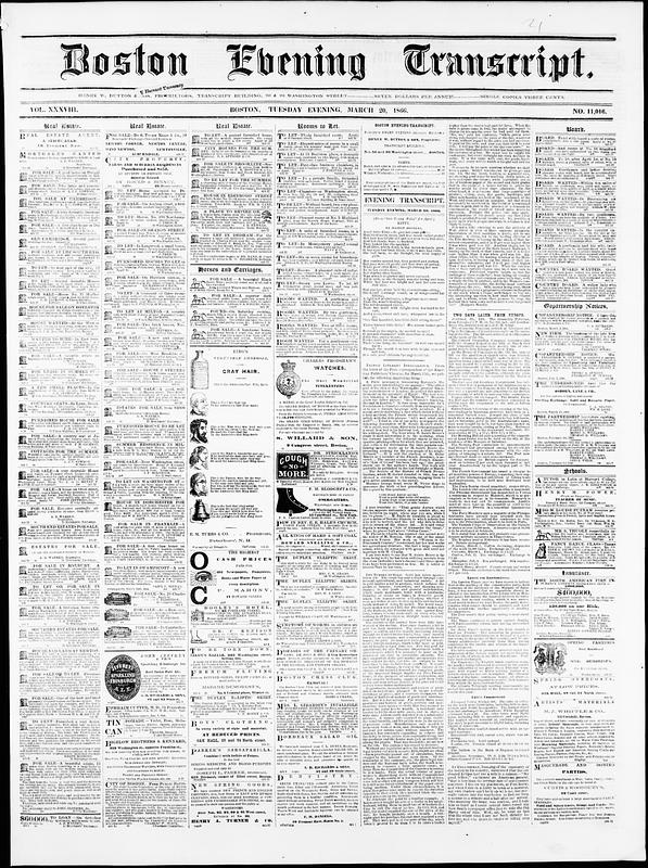 Boston Evening Transcript. March 20, 1866 - Digital Commonwealth