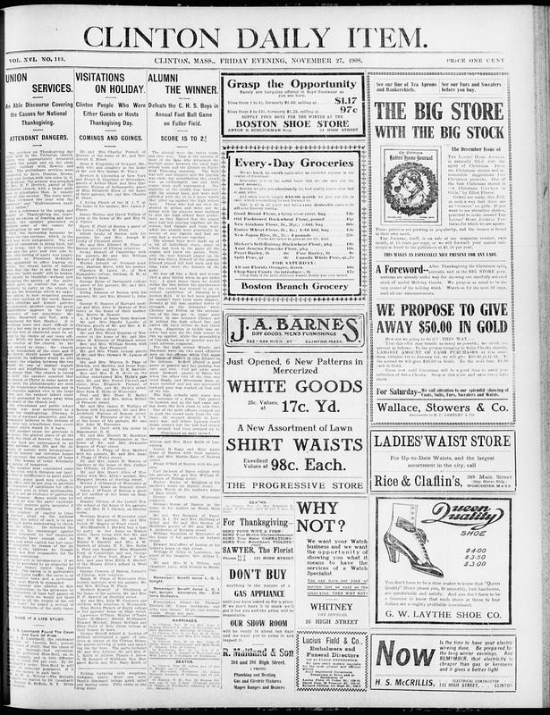 Clinton Daily Item. November 27, 1908 - Digital Commonwealth