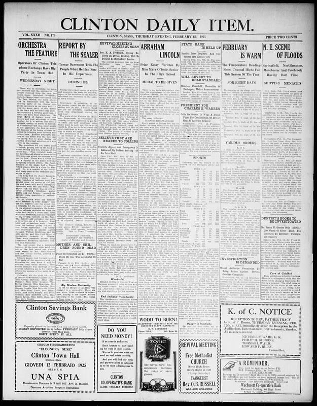 Clinton Daily Item. February 12, 1925 - Digital Commonwealth