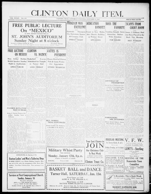 Clinton Daily Item. January 15, 1927 - Digital Commonwealth